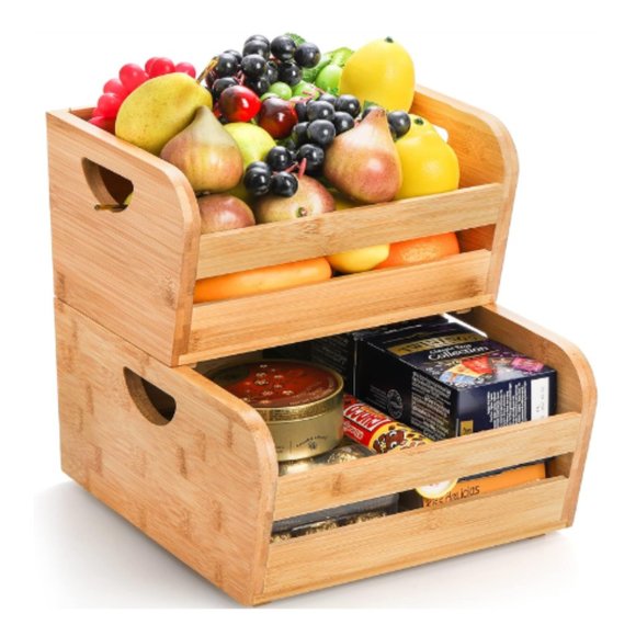Deayou | Kitchen | 2tier Stackable Bamboo Fruit Baskets Openfront ...